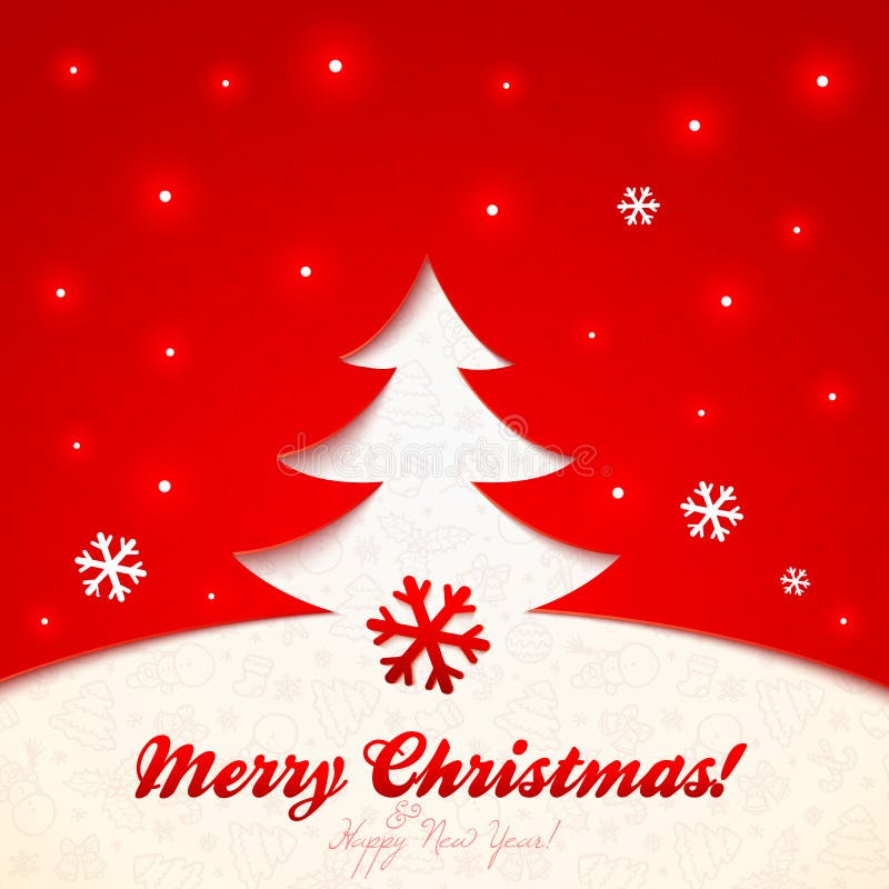 Red Cutout Paper Christmas Tree Greeting Card Stock Vector ...