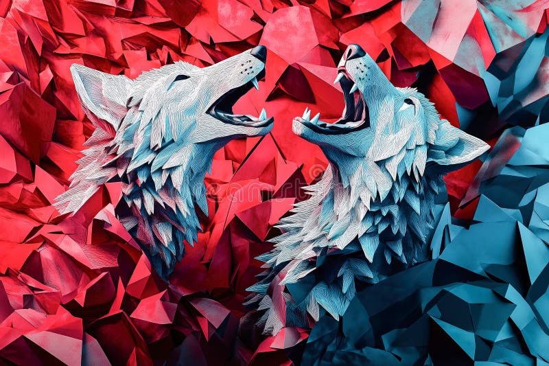 Howling Wolves Dramatic Nature Cut Paper Aesthetic Stock Illustration ...