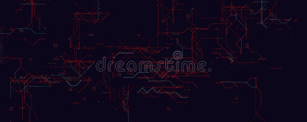Red Cyber Grid with Futuristic Circuit Lines. Tech Background Featuring Glowing Red and Cyan ...