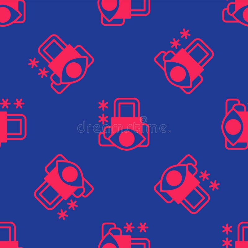 Red Cyber Security Icon Isolated Seamless Pattern on Blue Background ...