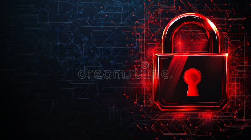 Red Cyber Security Lock, Digital Circuit Background Data Encryption ...