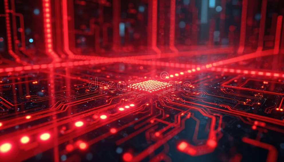 Red Cyber Tech Background. Abstract Texture Digital Design, Connections ...