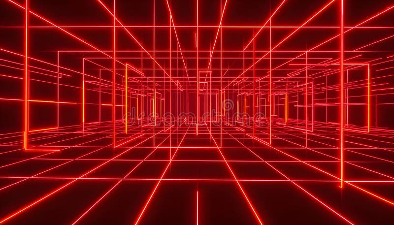 Red Cyberpunk Grid: a Neon Labyrinth of Glowing Rectangles Stock ...