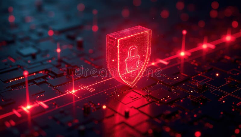 Red Cybersecurity Shield on Circuit Board Stock Photo - Image of online ...
