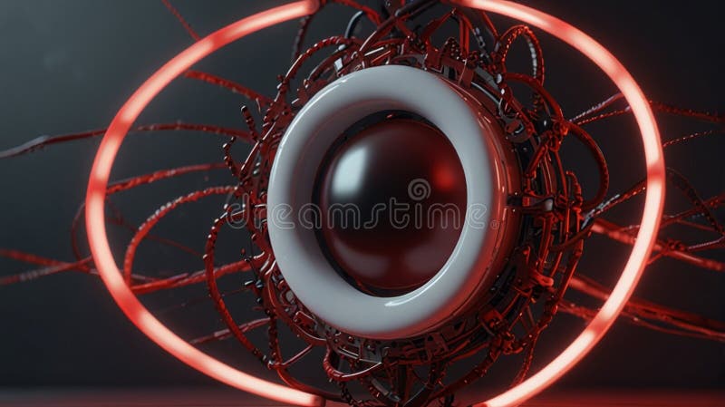 Red Cyborg Eye with Wires Around Stock Illustration - Illustration of ...