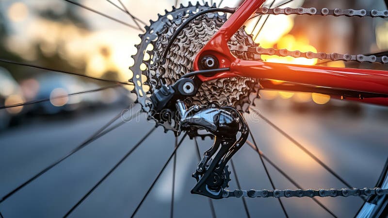 A Red Cycle Wheel with Highlighted Spokes and Mechanical Details ...