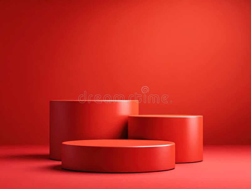 Red Cylinders Platform: Minimalist Abstract 3D Render. Perfect for ...