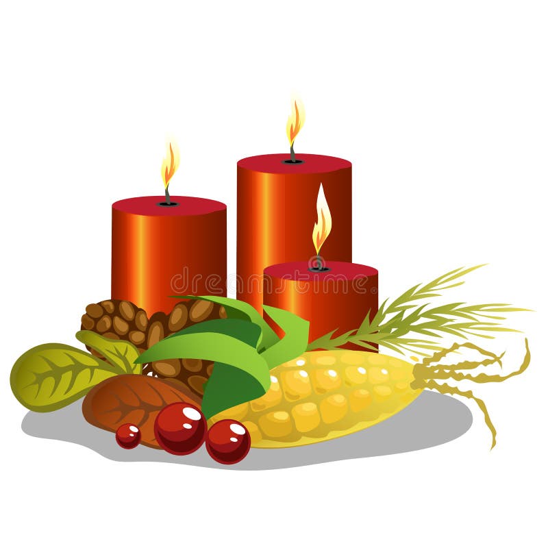 Red Cylindrical Candles with Symbols of Harvest Stock Vector ...