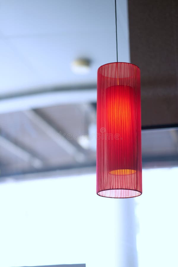 Red Cylindrical Lamp Hang on Ceiling Stock Photo - Image of embers ...