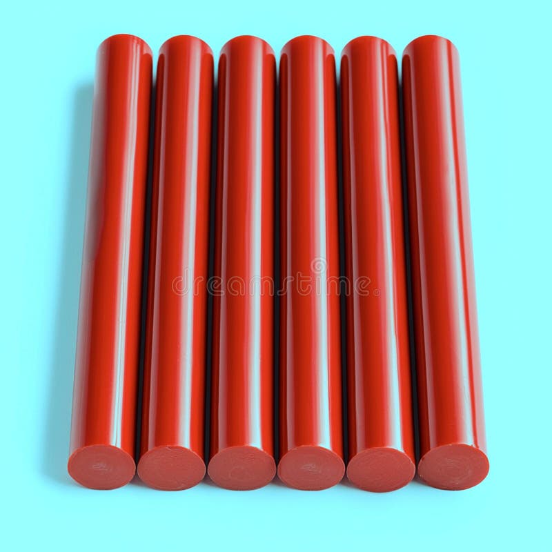 Red Cylindrical Rods Aligned on a Light Blue Surface Art Isolated on ...