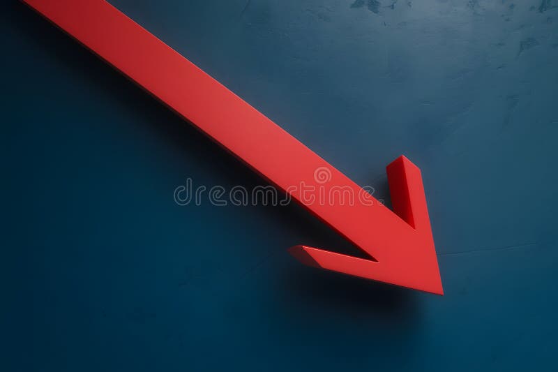 Red 3D Arrow Descends on Deep Blue Background, Indicating Downward ...