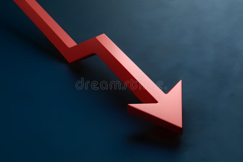 Red 3D Arrow Descends on Deep Blue Background, Indicating Downward ...
