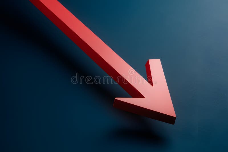 Red 3D Arrow Descends on Deep Blue Background, Indicating Downward ...