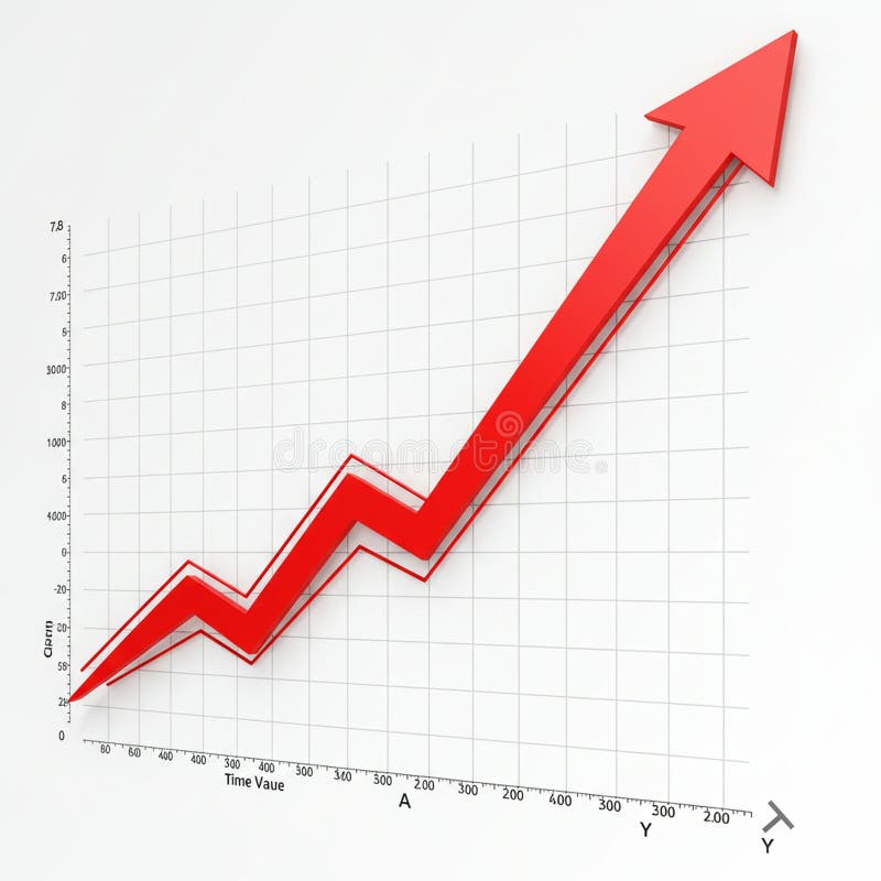 Red 3D Arrow Graph on a White Grid Background Shows an Upward Trend ...