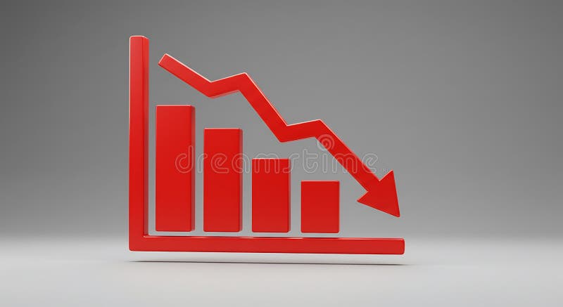 Red 3D Bar Chart with a Downward Trend. Features Five Vertical Bars of ...
