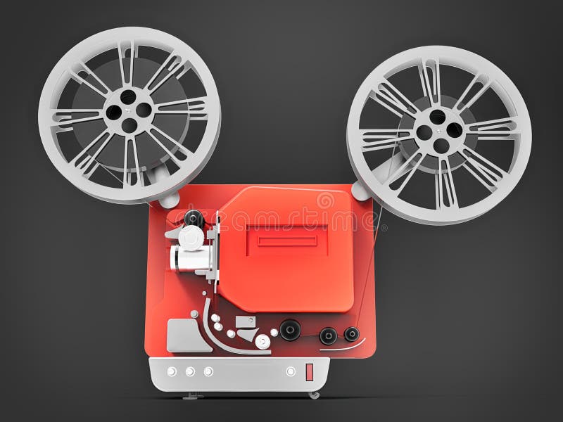 Red 3d Cinema Film Projector Isolated on Gray Background. 3d Rendering ...