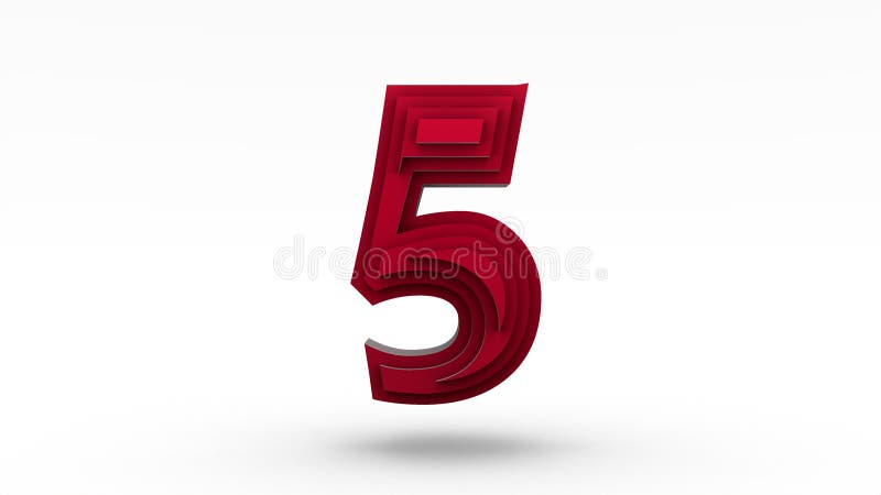 Red 3D Number 5 on a White Background Stock Illustration - Illustration ...
