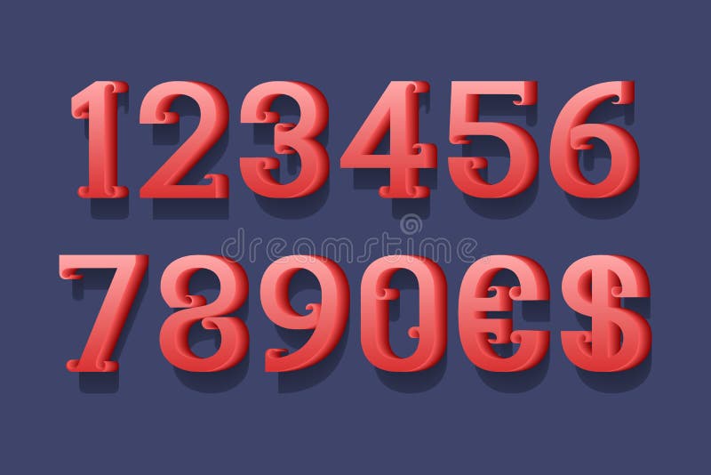 Red 3d Numbers and Currency Signs with Curly Serifs Stock Vector ...