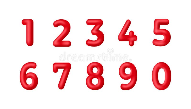 Red 3d Numbers Vector Set Characters. One, Two, Three, Four, Five, Six ...