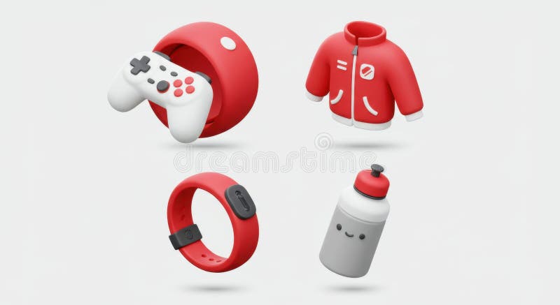 Red 3D Rendered Items stock illustration. Illustration of circle ...