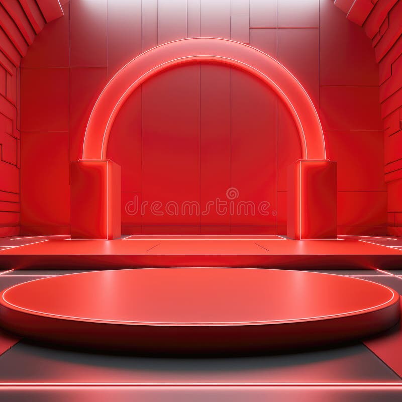Red 3D Stage Futuristic Backdrop Imagery Stock Illustration ...