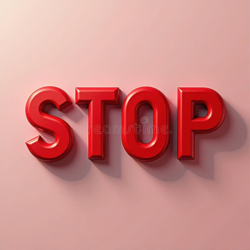 Red 3D STOP Text on a Soft Pink Background Casting a Slight Shadow ...