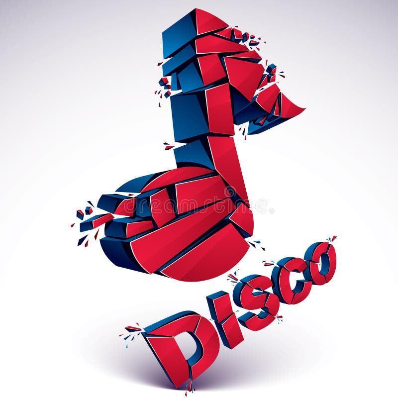 Red 3d Vector Musical Note Broken into Pieces, Explosion Effect. Stock ...