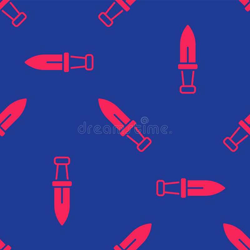 Red Dagger Icon Isolated Seamless Pattern on Blue Background. Knife ...