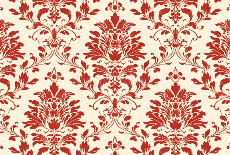 Red Damask Pattern Seamless Vintage Wallpaper Stock Illustration ...