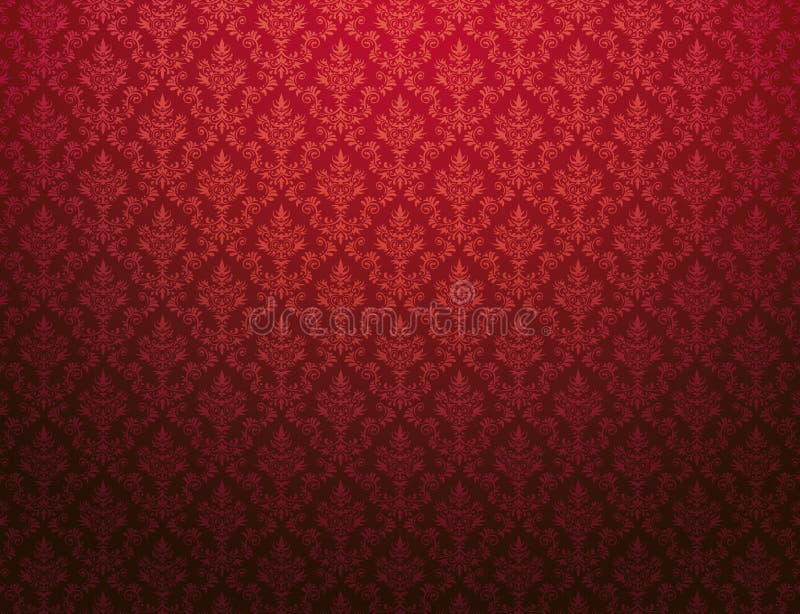 Red Wallpaper with Damask Pattern Stock Illustration - Illustration of ...