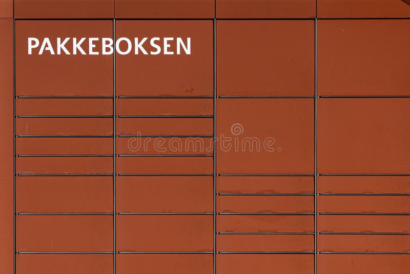 A Red Danish Wall of Boxes for Recieving Packages Stock Photo - Image ...