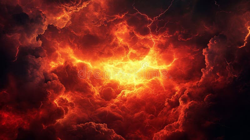 Red, Dark Clouds in the Sky with Lightning. Stock Illustration ...