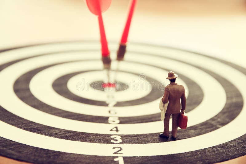 Red Dart Arrow in the Target Center and Person Looking at Them Stock ...