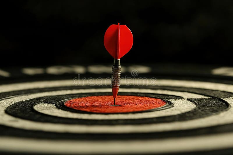 The Red Dart Hits the Center of the Dartboard. Stock Image - Image of ...