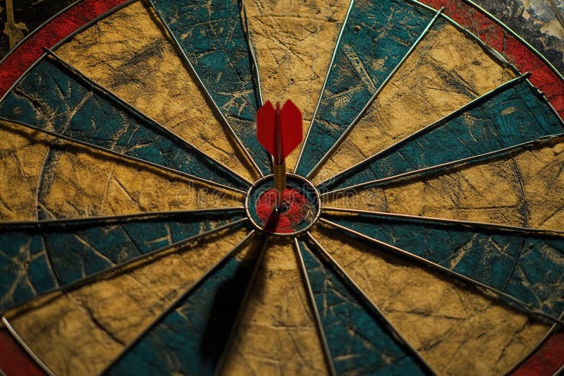 The Red Dart Hits the Center of the Dartboard. Stock Image - Image of ...