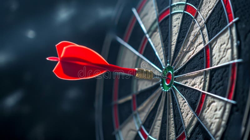 Red Dart Hits Center Target with Precision in Bullseye Round Stock ...