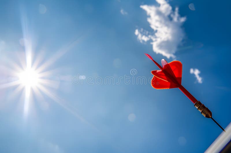 Red Dart Hitting Bullseye on Target Against Blue Sky Stock Illustration ... Red Dart Hitting Bullseye on Target Against Blue Sky Stock Illustration ...
