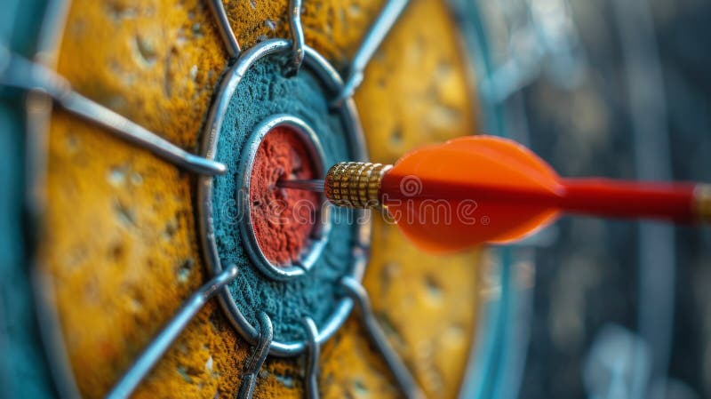 Red Dart Hitting Center of Blue Target Stock Photo - Image of skill ...