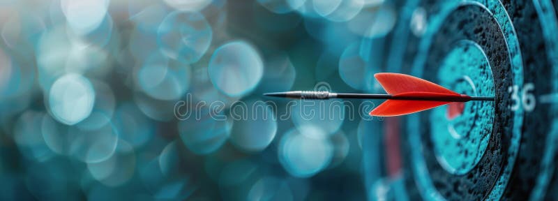 Red Dart Hitting the Center of Blue Target Stock Image - Image of ...