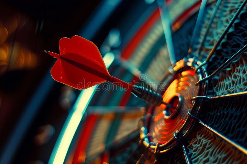 Red Dart Hitting the Center of Bulls Eye Stock Photo - Image of game ...