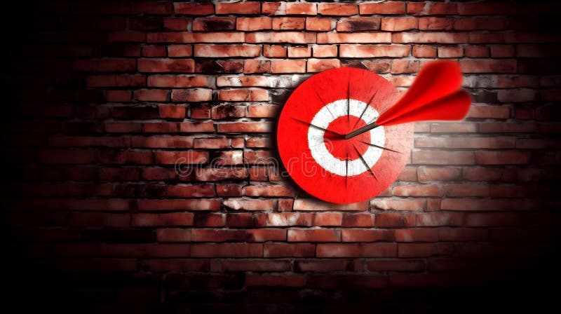 Red Dart Piercing a Red Target Mounted on a Brick Wall - Generative AI ...