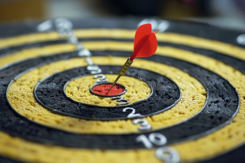 A Red Dart Precisely Hits the Center of a Yellow and Black Target ...