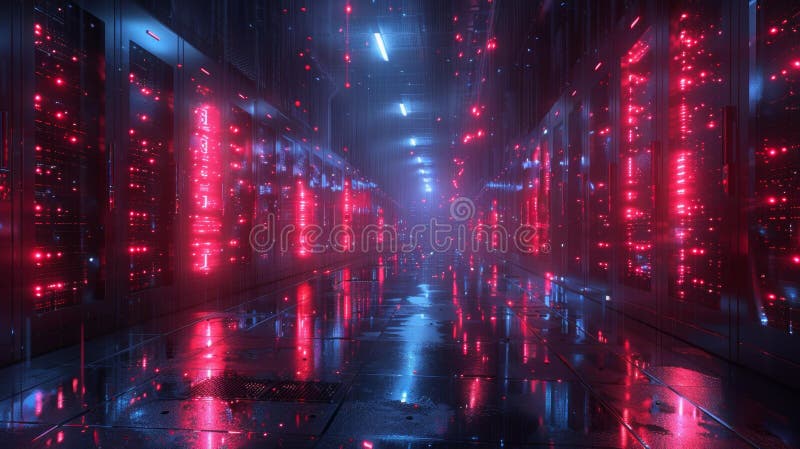 Red Data Center with Reflections - Generative Ai Stock Illustration ...