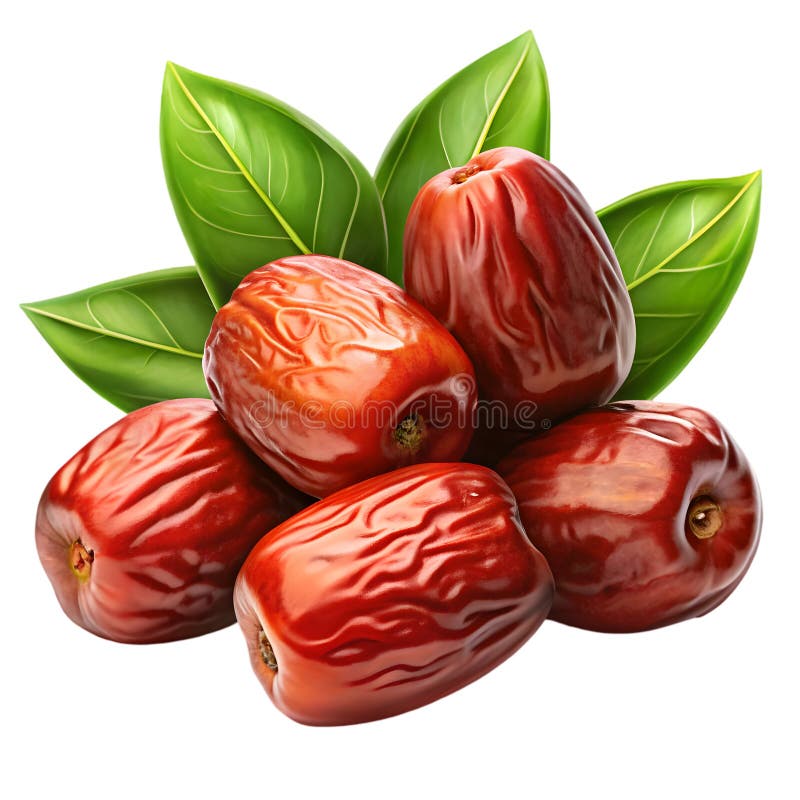 Red Dates with Green Leaves Stock Illustration - Illustration of fruit ...