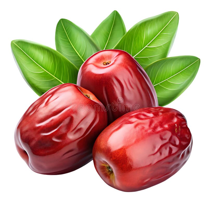 Red Dates with Green Leaves Stock Illustration - Illustration of snack ...