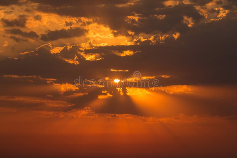 Red Dawn, the Sun Breaks through the Clouds, Rays of Light, Beautiful ...