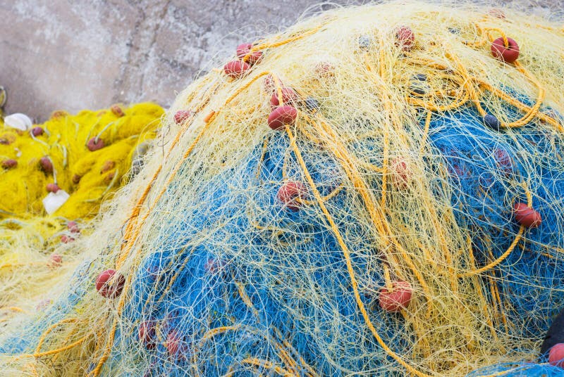 Red De Pesca Amarilla Y Azul Imagen de archivo - Imagen de acoplamiento ...