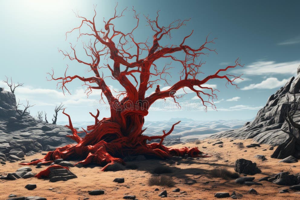 Red Dead Tree Moon. Generate Ai Stock Photo - Image of black, dead ...