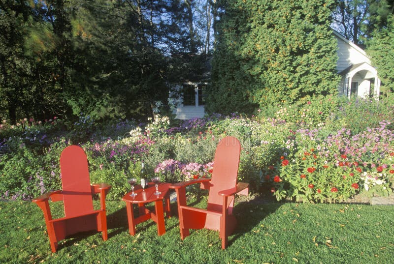 Red deck chairs stock image. Image of lawn, wooden, furniture - 23178931