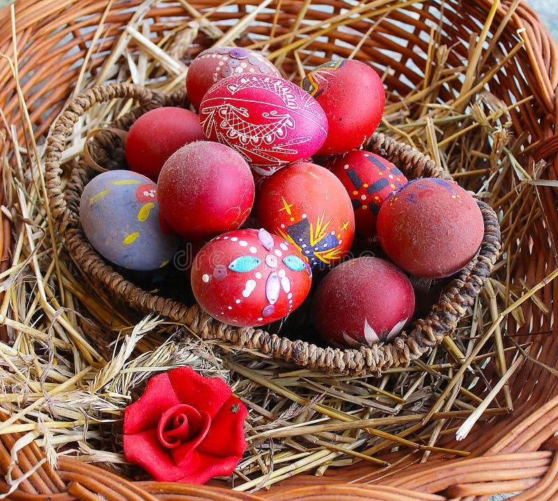 Red Decorated Easter Eggs with Rose Stock Image - Image of textured ...